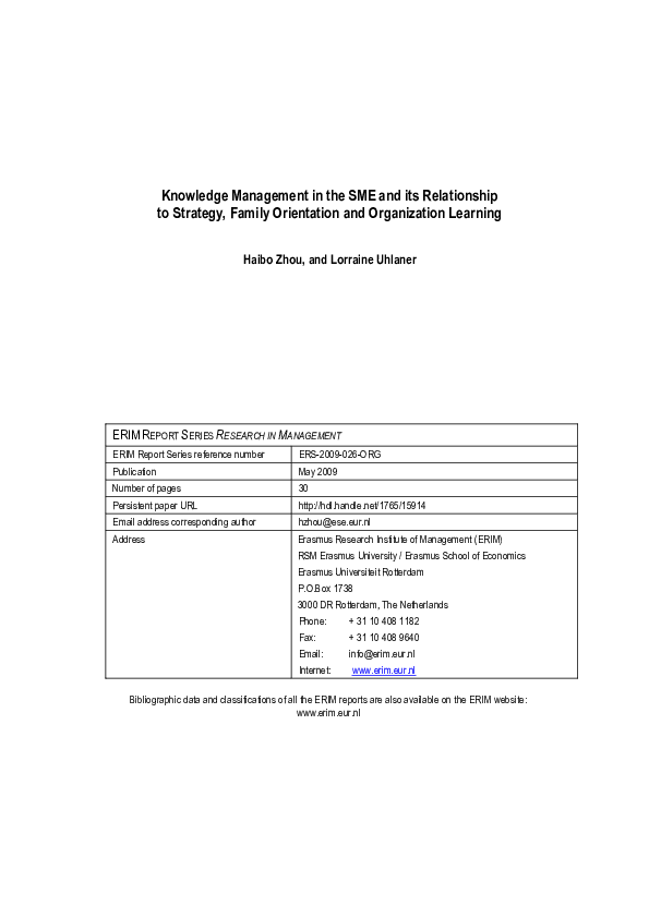 (PDF) Knowledge Management in the SME and its Relationship to Strategy ...