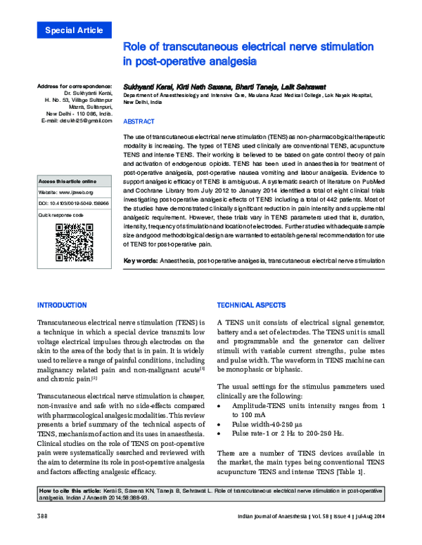 (PDF) The role of transcutaneous electrical nerve stimulation in management of labour in ...