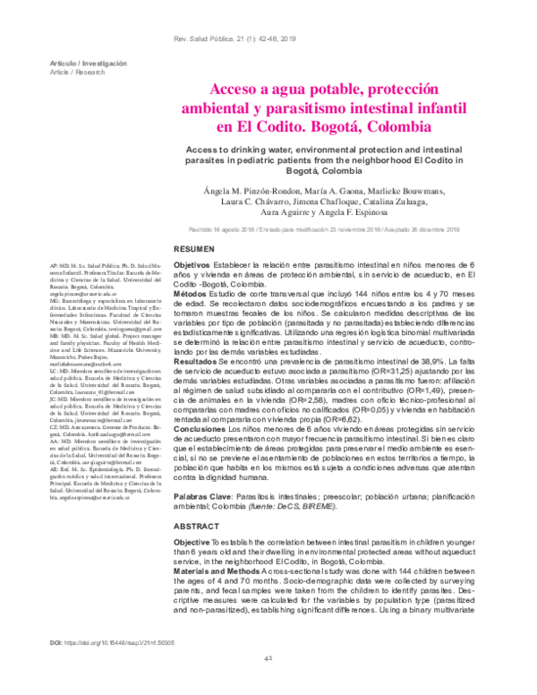 (PDF) Acceso a agua potable, protección ambiental y parasitismo ...