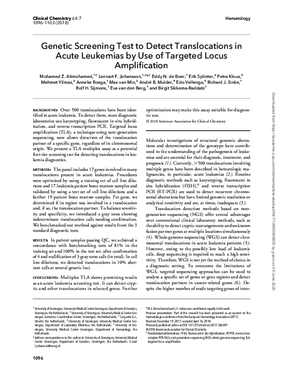 (PDF) Genetic Screening Test to Detect Translocations in Acute ...