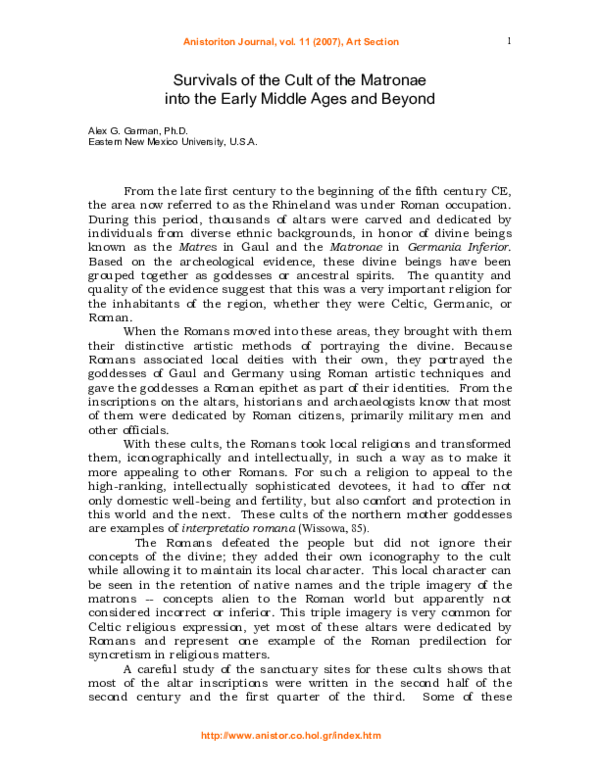 (PDF) Survivals of the Cult of the Matronae into the Early Middle Ages ...