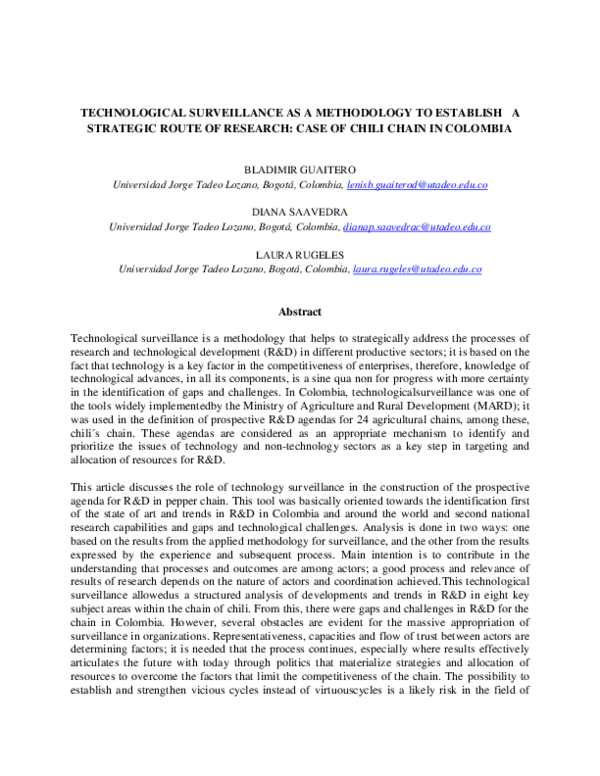 (PDF) Technological surveillance as a methodology to establish a ...