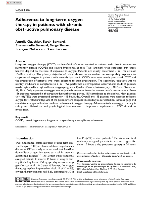(PDF) Adherence to long-term oxygen therapy in patients with chronic ...