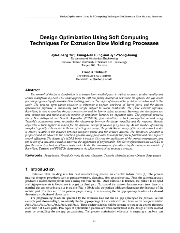 (PDF) Design Optimization Using Soft Computing Techniques For Extrusion Blow Molding Processes
