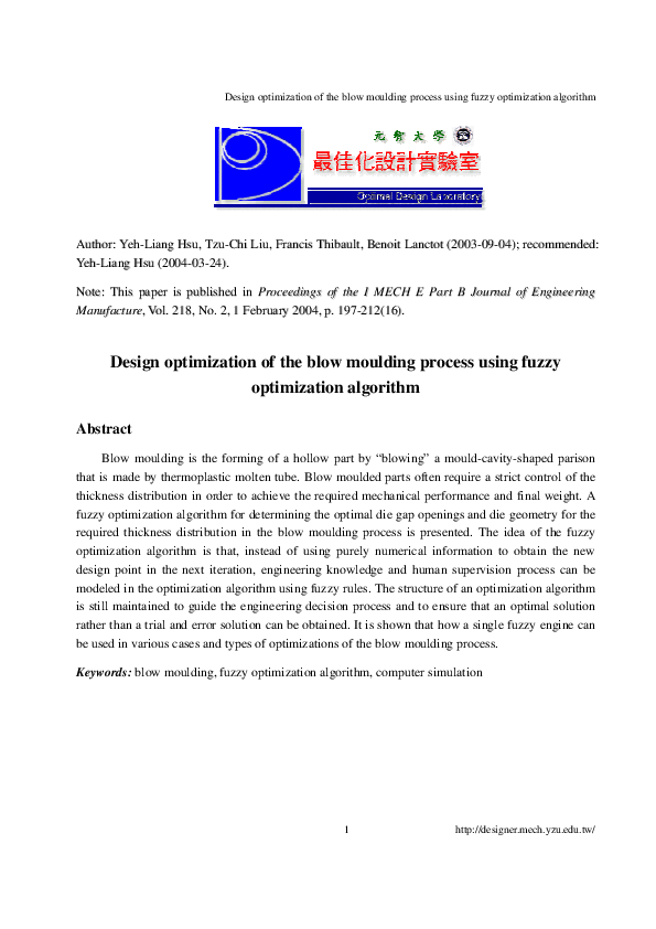 (PDF) Design optimization of the blow moulding process using a fuzzy optimization algorithm