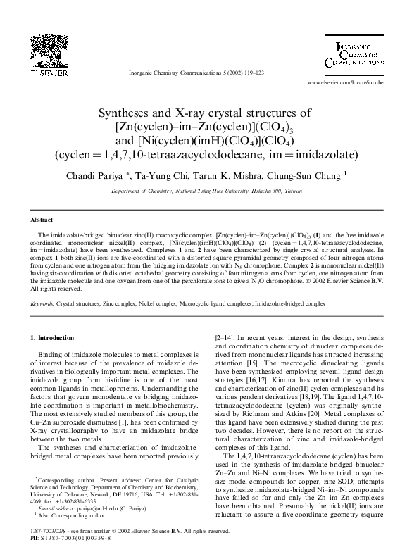 (PDF) Syntheses and X-ray crystal structures of [Zn (cyclen)-im-Zn ...