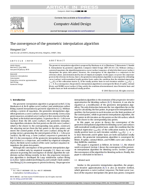 (PDF) The convergence of the geometric interpolation algorithm