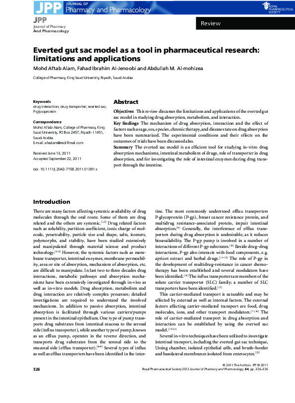 (PDF) Everted gut sac model as a tool in pharmaceutical research ...