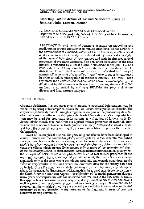 Pdf Modelling And Prediction Of Ground Subsidence Using An Iterative Finite Element Method