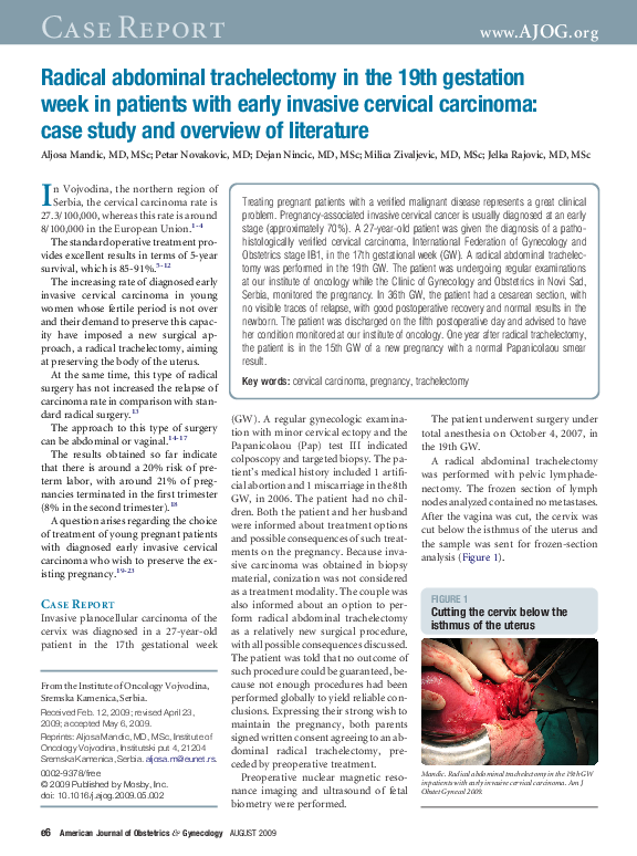 (PDF) Radical abdominal trachelectomy in the 19th gestation week in ...