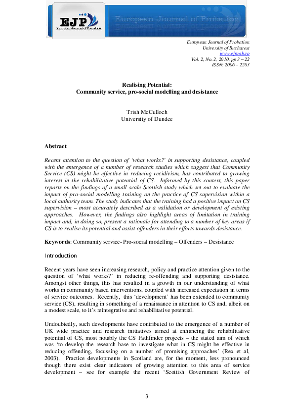 (PDF) Realising Potential: Community service, pro-social modelling and ...
