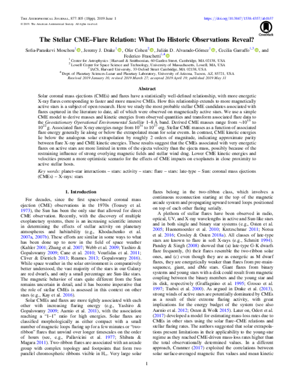 (PDF) The Stellar CME–Flare Relation: What Do Historic Observations Reveal?