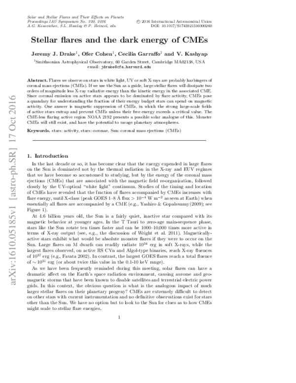 (PDF) Stellar flares and the dark energy of CMEs