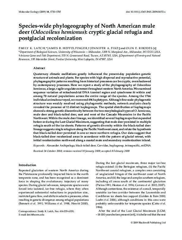 (PDF) Species‐wide phylogeography of North American mule deer ...