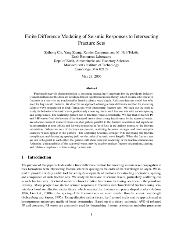 Pdf Finite Difference Modeling Of Seismic Responses To Intersecting Fracture Sets