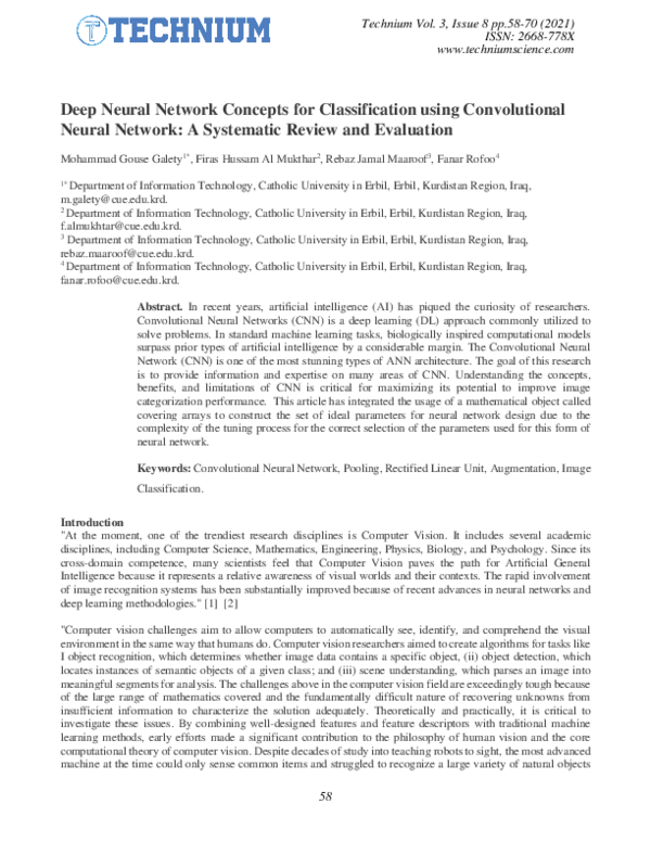 (PDF) Deep Neural Network Concepts for Classification using Convolutional Neural Network: A ...