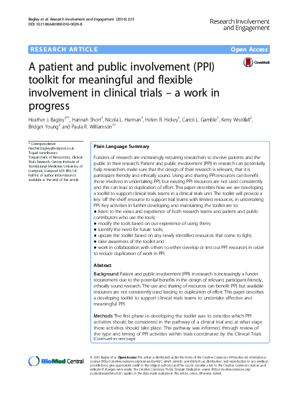 (PDF) A patient and public involvement (PPI) toolkit for meaningful and ...