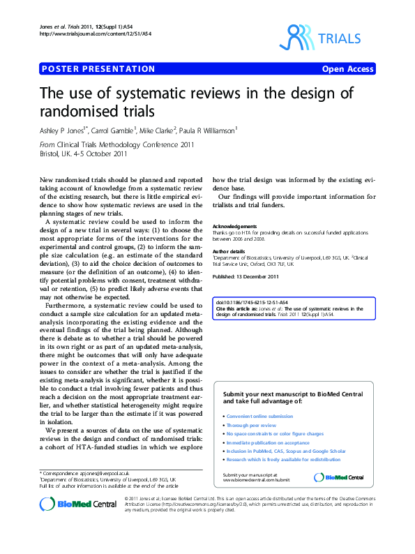 (PDF) The use of Systematic reviews in the design of randomised ...