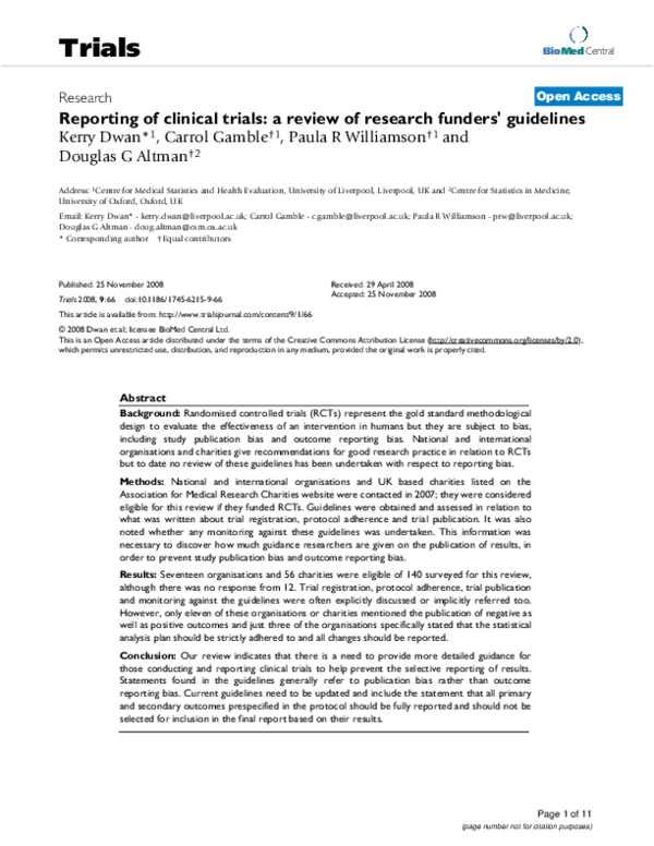 (PDF) Reporting of clinical trials: a review of research funders ...
