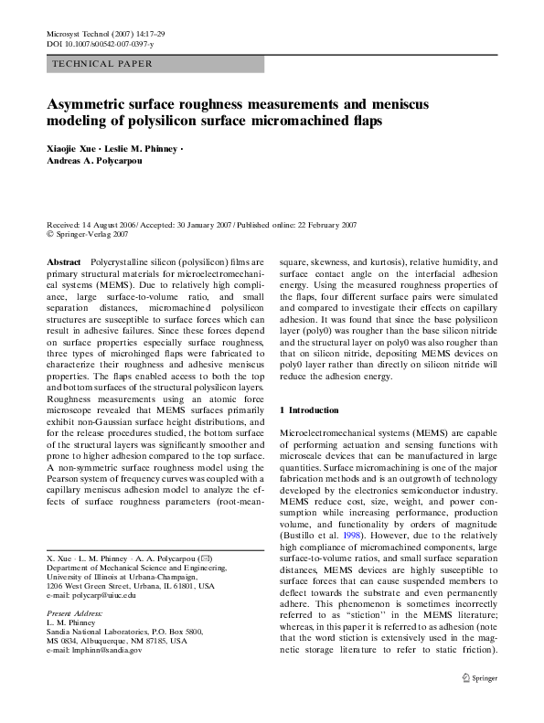 (PDF) Asymmetric surface roughness measurements and meniscus modeling ...