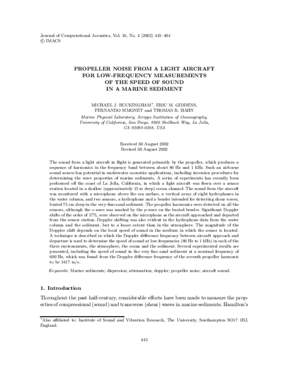 (PDF) Propeller Noise from a Light Aircraft for Low-Frequency ...