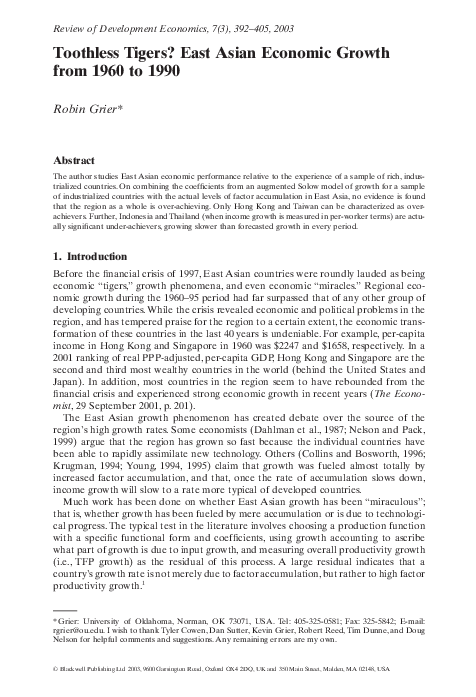 (PDF) Toothless Tigers? East Asian Economic Growth from 1960 to 1990
