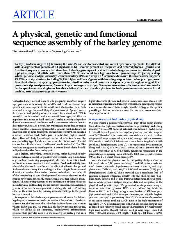 (PDF) A physical, genetic and functional sequence assembly of the ...