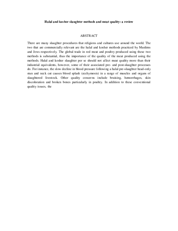 (PDF) Halal and kosher slaughter methods and meat quality: A review