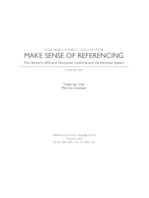 (PDF) Make sense of referencing: The Harvard, APA and Vancouver methods ...