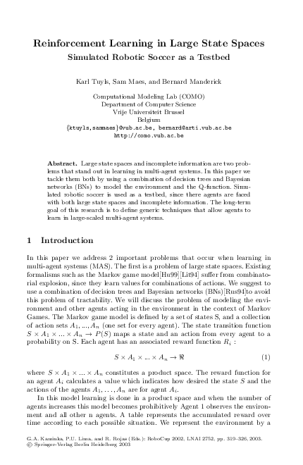 (PDF) Reinforcement Learning in Large State Spaces