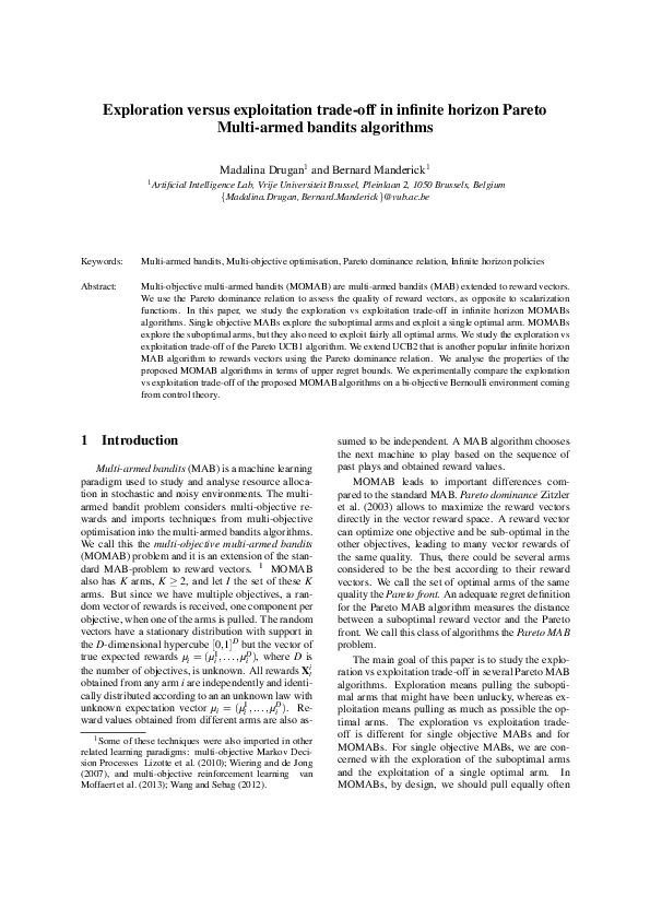 (PDF) Exploration versus exploitation trade-off in infinite horizon ...