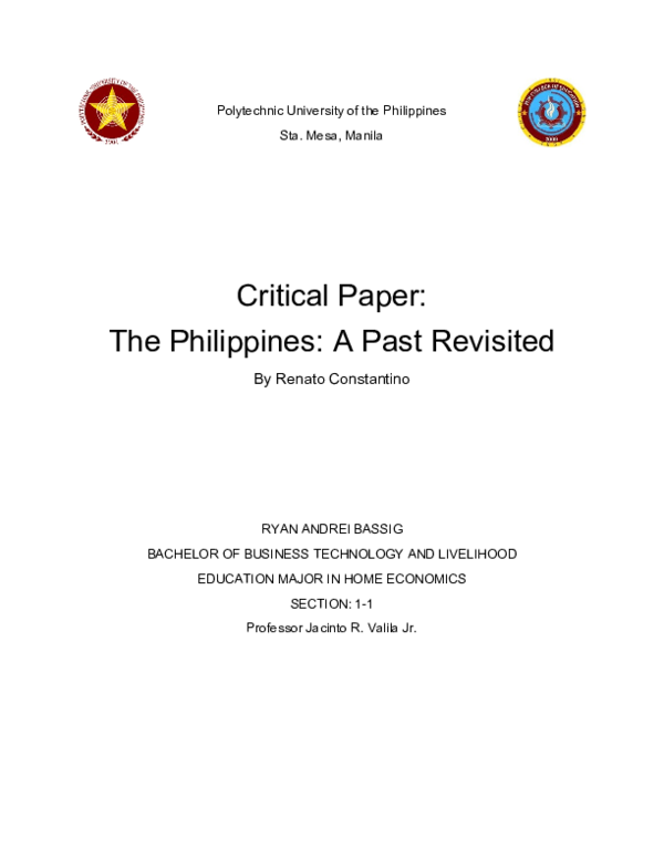 (DOC) A Critique Paper The Philippines: A Past Revisited