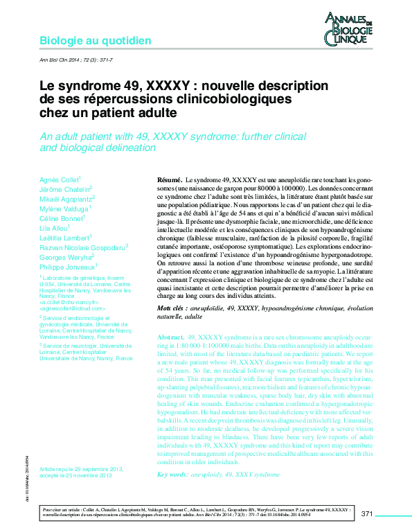 (PDF) An adult patient with 49, XXXXY syndrome: further clinical and ...