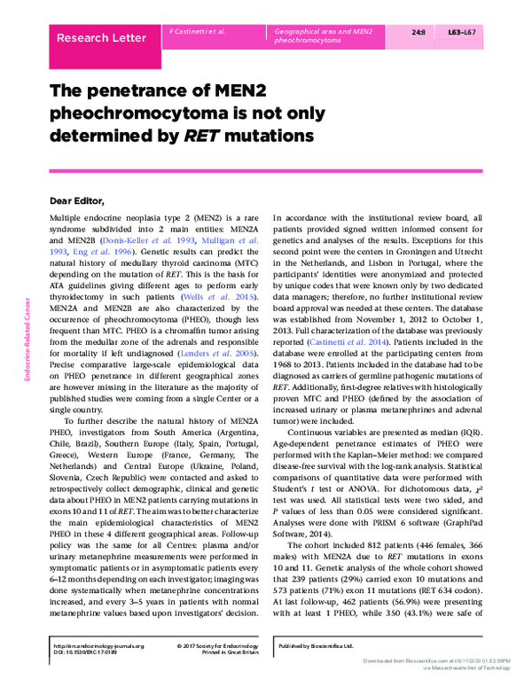 (PDF) The penetrance of MEN2 pheochromocytoma is not only determined by ...