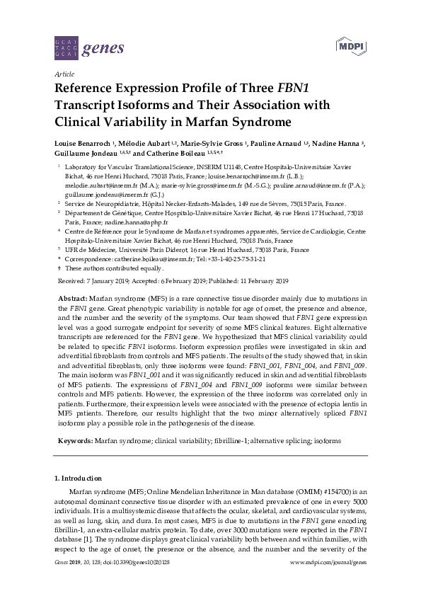 (PDF) Reference Expression Profile of Three FBN1 Transcript Isoforms ...