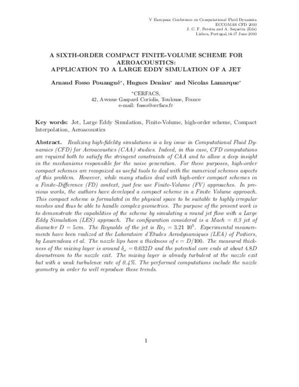 (PDF) A Sixth-Order Compact Finite-Volume Scheme for Aeroacoustics: Application to a Large Eddy ...