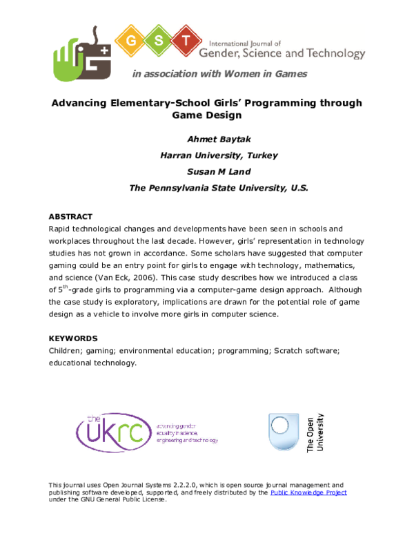 (PDF) CASE STUDY: Advancing Elementary-School Girls' Programming ...