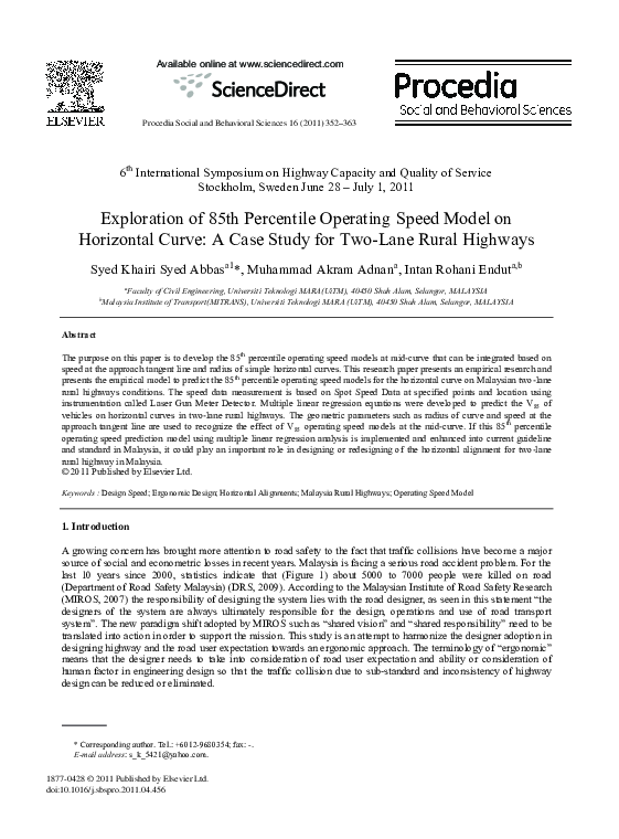 (PDF) 85th Percentile Speed Model for Rural Highways