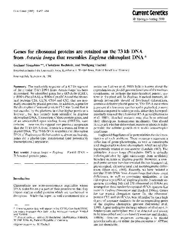 (PDF) Genes for ribosomal proteins are retained on the 73 kb DNA from ...