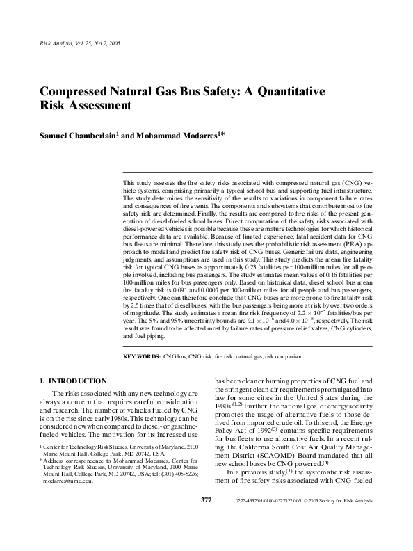 (PDF) Compressed natural gas bus safety: a quantitative risk assessment