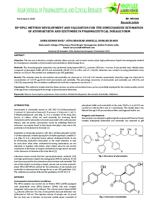 Pdf Rp Hplc Method Development And Validation For The Simultaneous Estimation Of Atorvastatin