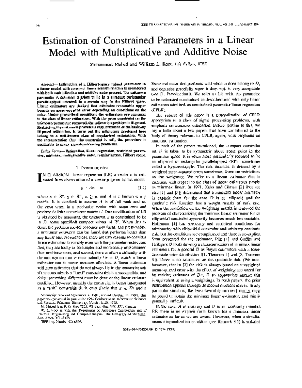 Pdf Estimation Of Constrained Parameters In A Linear Model With Multiplicative And Additive Noise