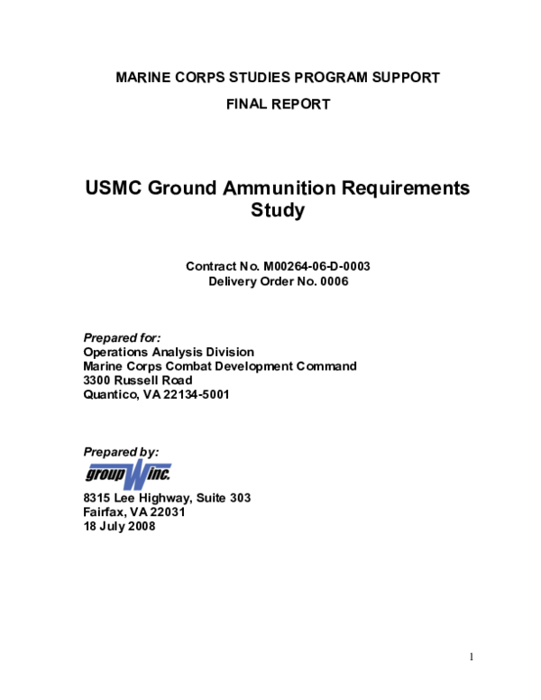 (PDF) USMC Ground Ammunition Requirements Study
