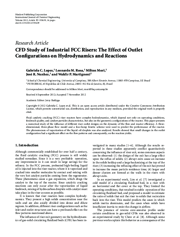 (PDF) CFD study of industrial FCC risers: The effect of outlet ...