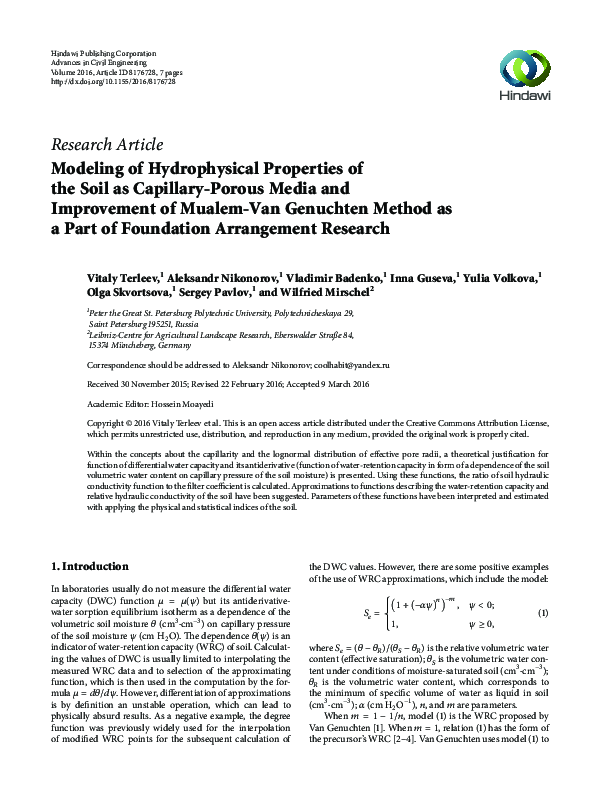 (PDF) Modeling of Hydrophysical Properties of the Soil as Capillary ...