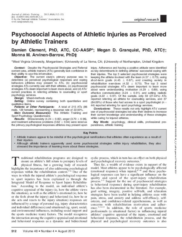 (PDF) Psychosocial Aspects of Athletic Injuries as Perceived by ...