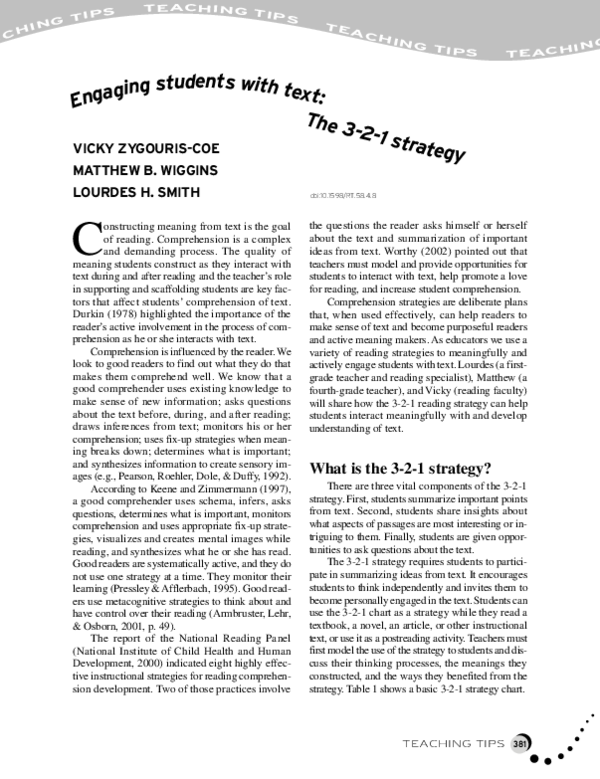 (PDF) Engaging students with text: The 3-2-1 strategy