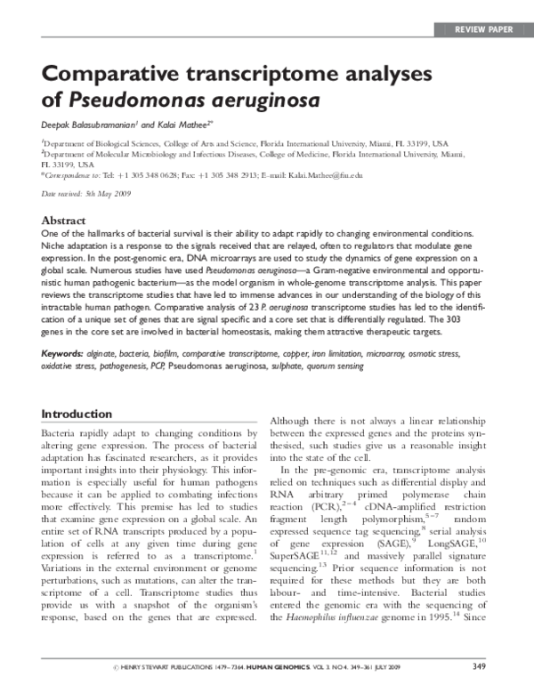 (PDF) Comparative transcriptome analyses of Pseudomonas aeruginosa