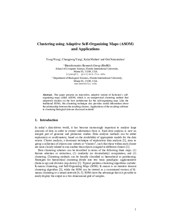 Pdf Clustering Using Adaptive Self Organizing Maps Asom And Applications
