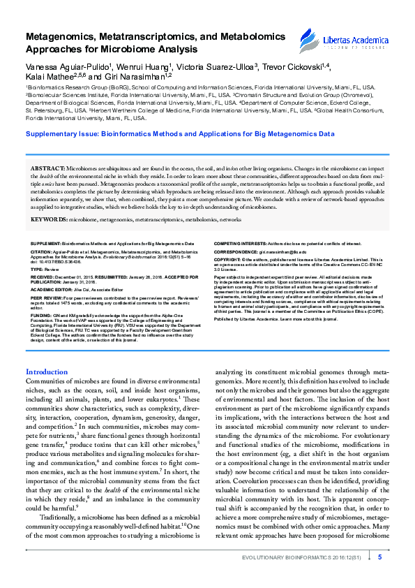 (PDF) Metagenomics, Metatranscriptomics, and Metabolomics Approaches ...
